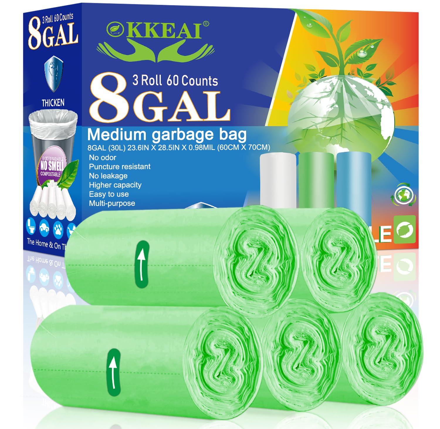 OKKEAI Kitchen Medium Garbage Bags 8 Gallon Biodegradable Kitchen Trash ...