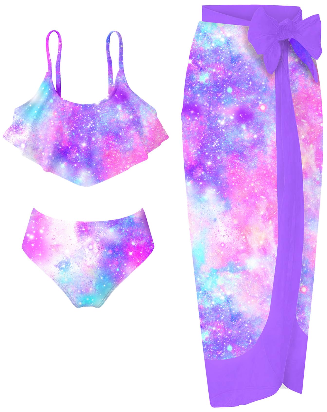 Snapklik.com : Purple Galaxy Swimsuit For Girls 8-9 Years Bathing Suit