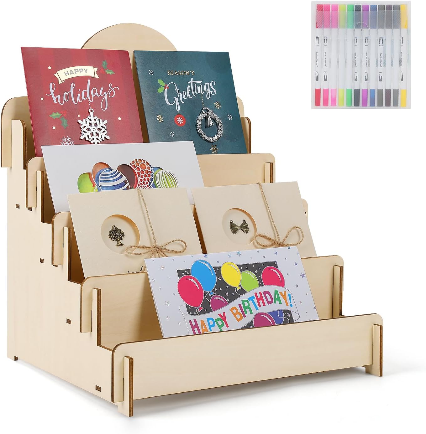 Amazon.com: HAITRAL 4 Tier Greeting Card Display Stand, Wooden Retail ...