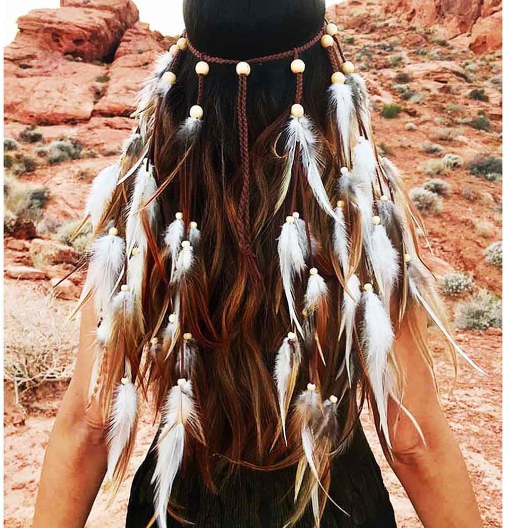 Amazon.com: Aceorna Boho Feather Headbands Hippie Gypsy Indian ...