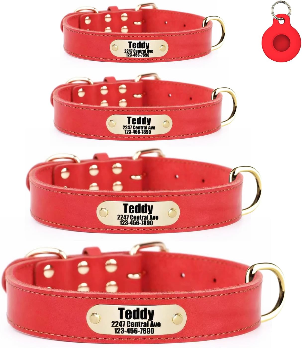 Amazon.com : Moonpet Personalized Custom Leather Dog Collar with ...