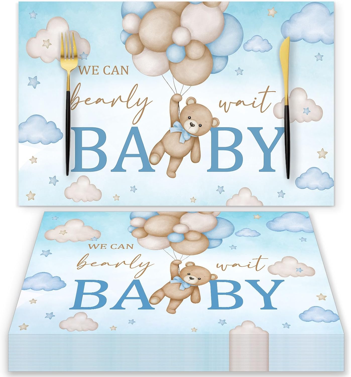 Amazon.com: 50 Pieces Paper Placemats for Blue Bear Baby Shower, 11"x17 ...
