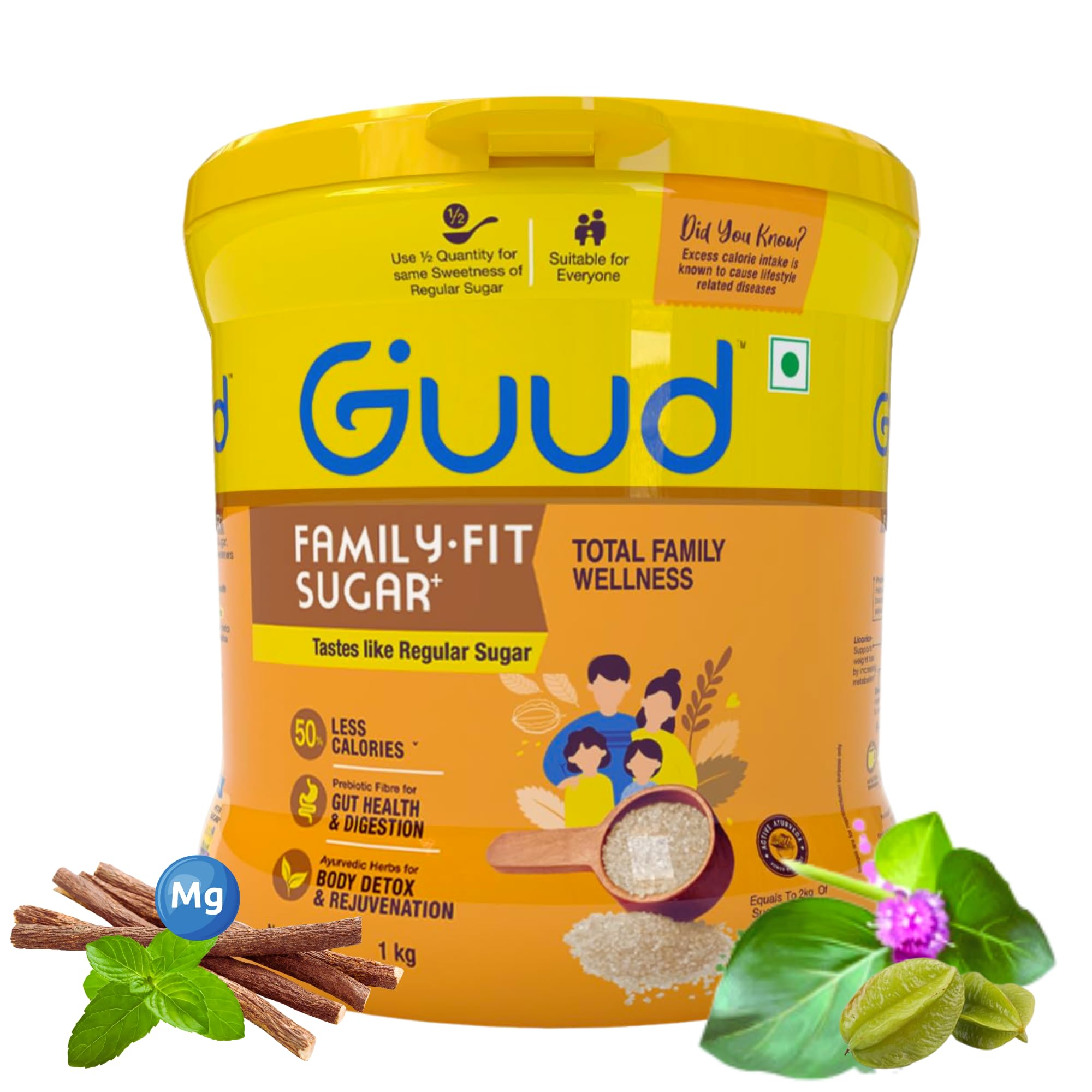 GUUD 100% Natural Sugar Substitute, 1 Kg - Equal to 2 Kg of Regular ...