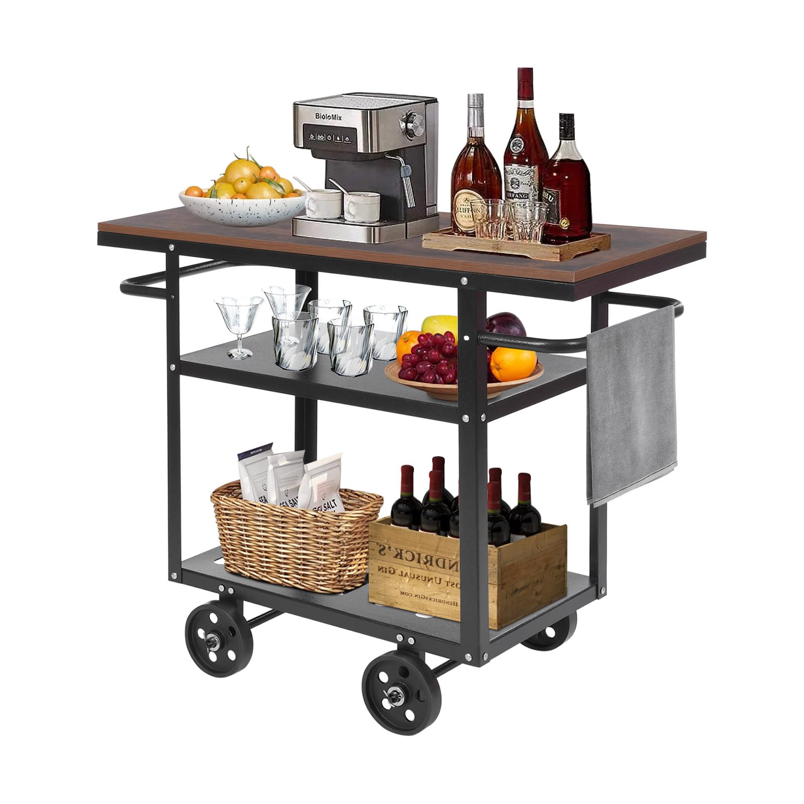 Amazon.com: 3 Tier Industrial Rolling Bar Cart with Handle, Mobile ...
