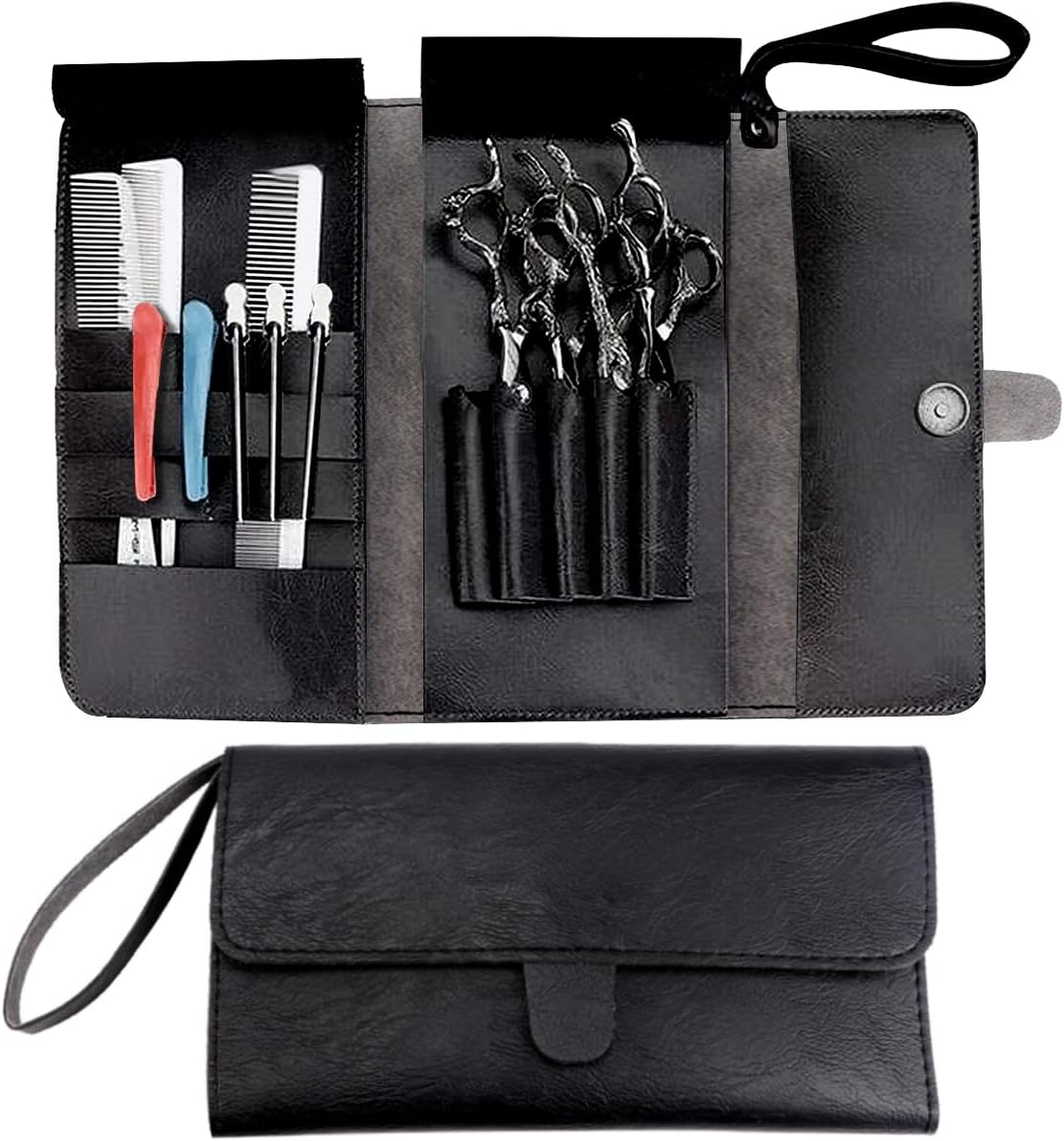 Amazon.com: FERCAISH Salon Scissors Storage Bag, Black Leather Scissors ...