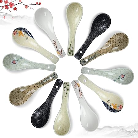 Amazon.com: 12 Pieces Japanese Retro Ceramics Soup Spoons Japanese ...