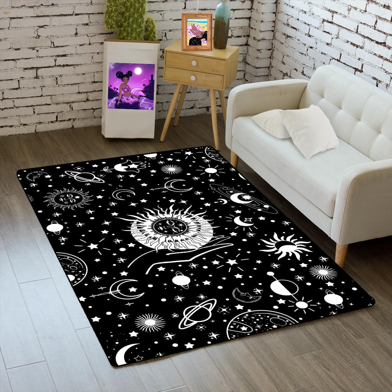 Amazon.com: Celestial Rug - Sun and Moon Galaxy Solar System Area Rug ...
