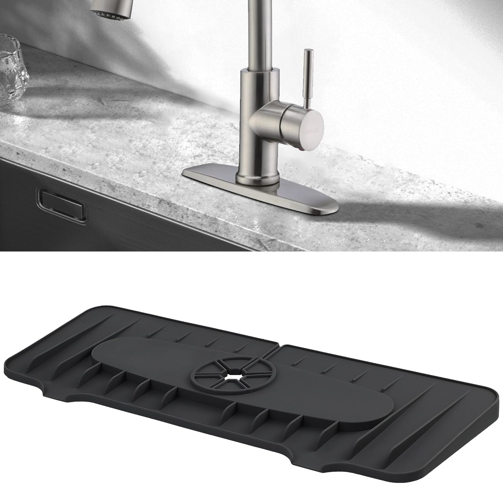 Silicone Faucet Splash Guard, 14.25 Inch Faucet Water Catcher Mat, Two ...