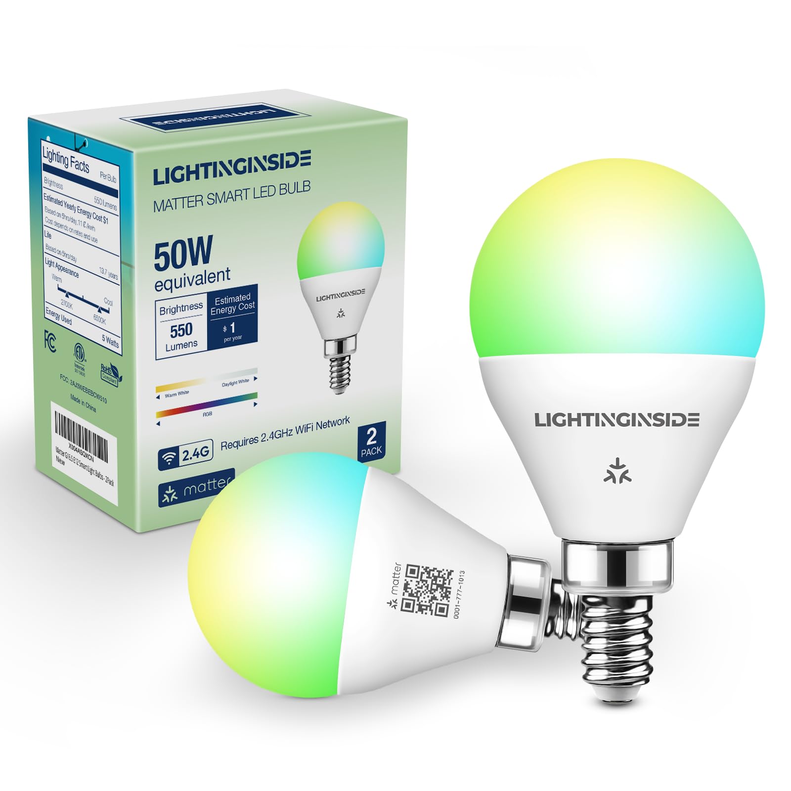 Lightinginside Matter E12 Smart Light Bulbs 50W Equivalent 5W 550LM ...