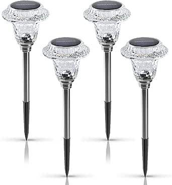 CNSZSSHMG Glass Solar Pathway Lights Outdoor, 4 Pack Solar Pathway Lights, Up to 12 Hrs Last ...