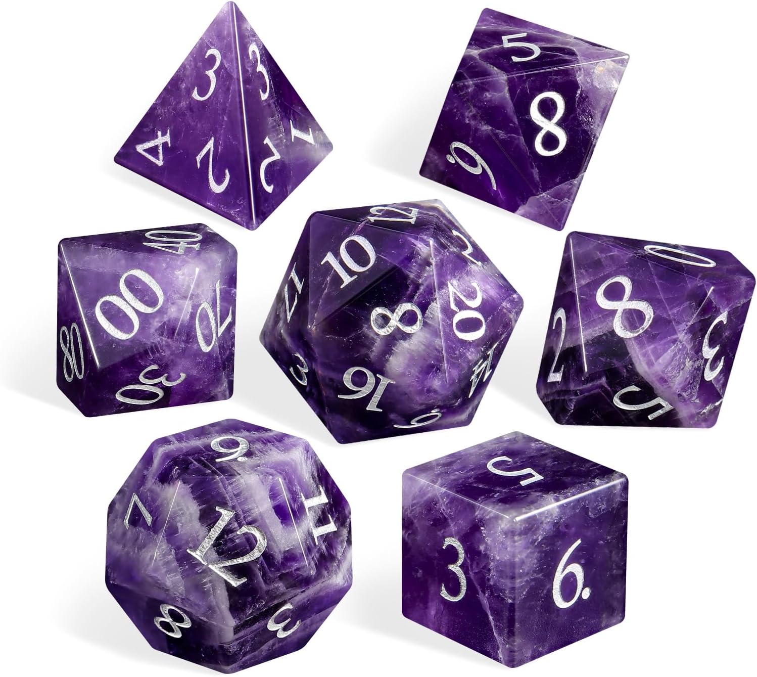 Amazon.com: LUCKY-M Amethyst Crystal Dice DND Set, 7 PCS Gemstone D&D ...