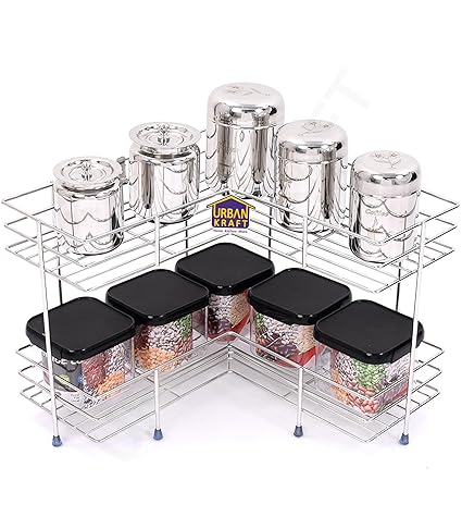 URBAN KRAFT Stainless Steel 2 Tier L-Shape Kitchen Corner Rack - Double ...