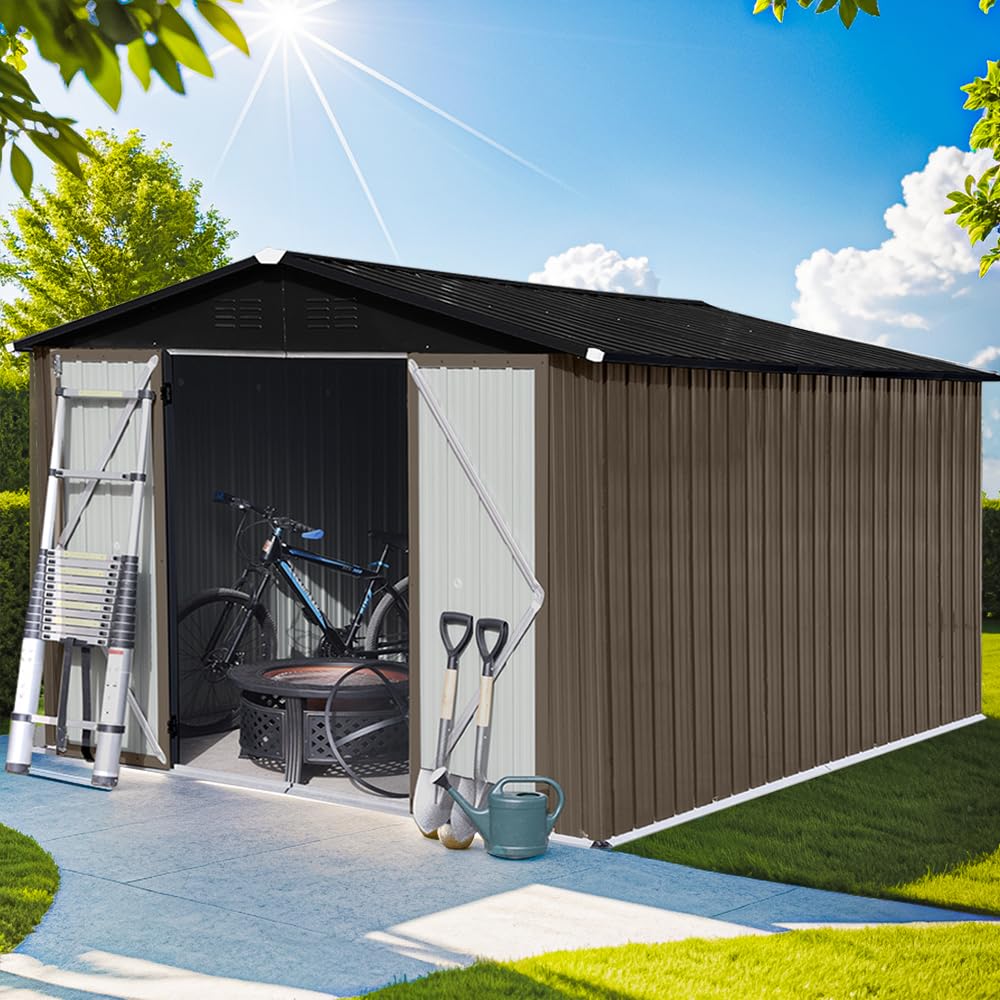 Buy Metal Outdoor Storage Shed 8FT x 6FT, Outside Lockable Garden Shed ...