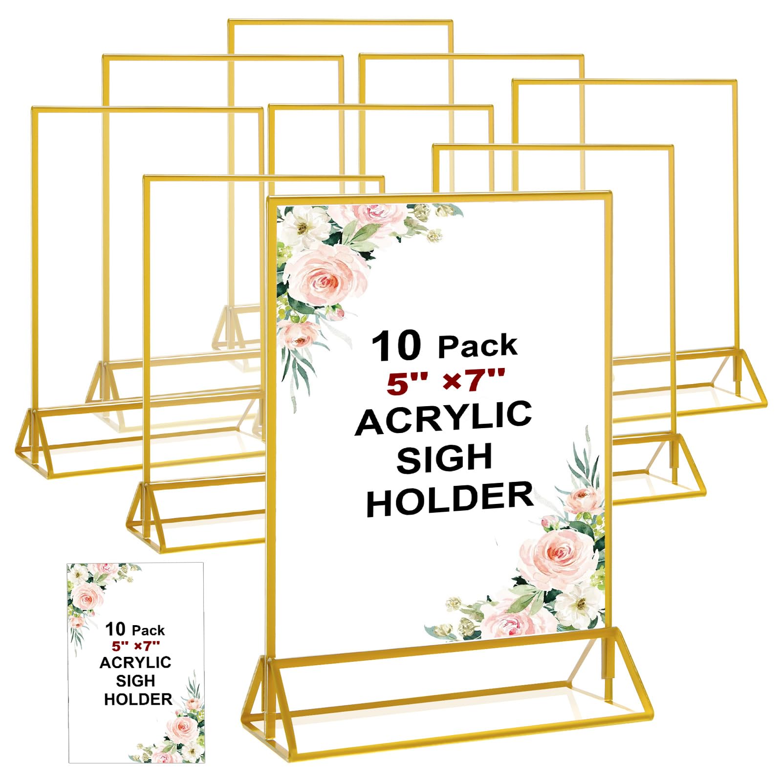 Amazon.com: 10 PCS 5x7 Inch Acrylic Gold Frame Sign Holder, Double ...