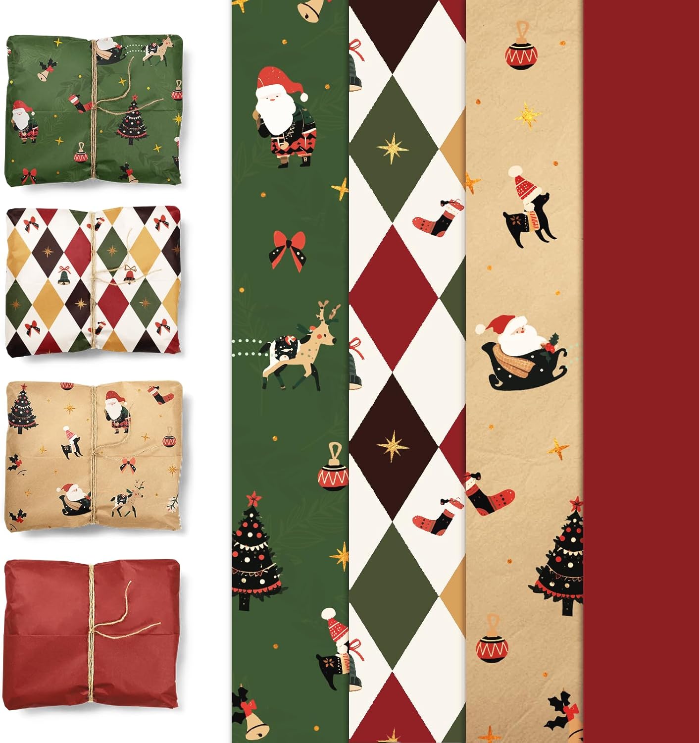 Amazon.com: Aobkiat Christmas Tissue Paper,24 Sheets Red Green Gift ...