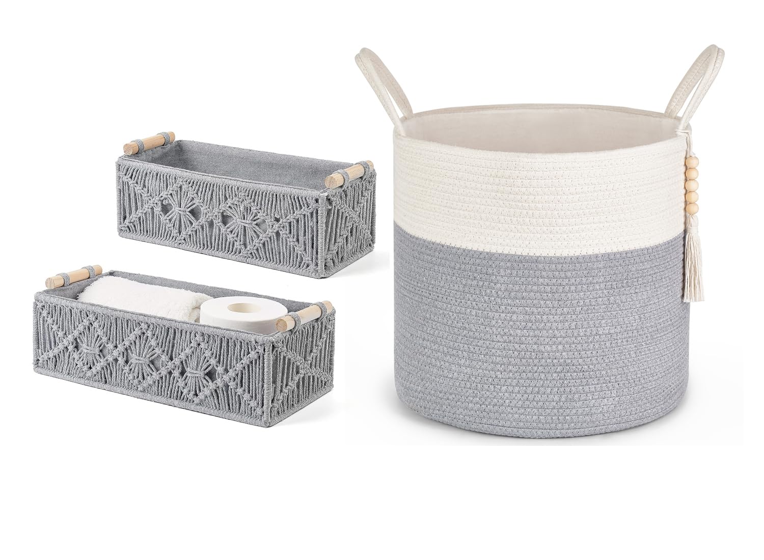 Amazon.com: Mkono Set of 3 Woven Storage Basket Grey Baskets for ...