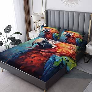 Amazon.com: Parrot Sheets Queen Sheet Set - Tropical Bird Bed Sheets ...