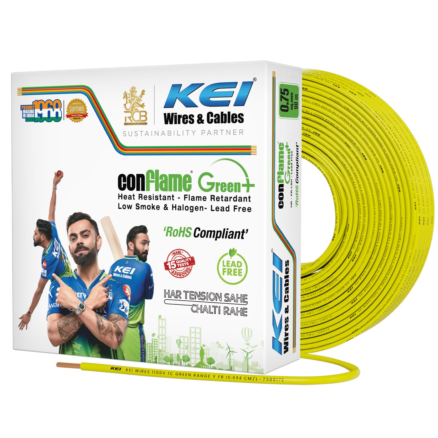 KEI CONFLAME GREEN PLUS 0.75 sqmm 1 Core Copper Heat Resistant Flame ...