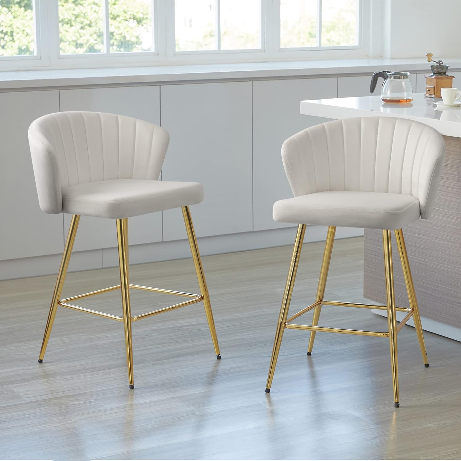 Amazon.com: KithKasa Cream Counter Height Bar Stools, Mid Century ...