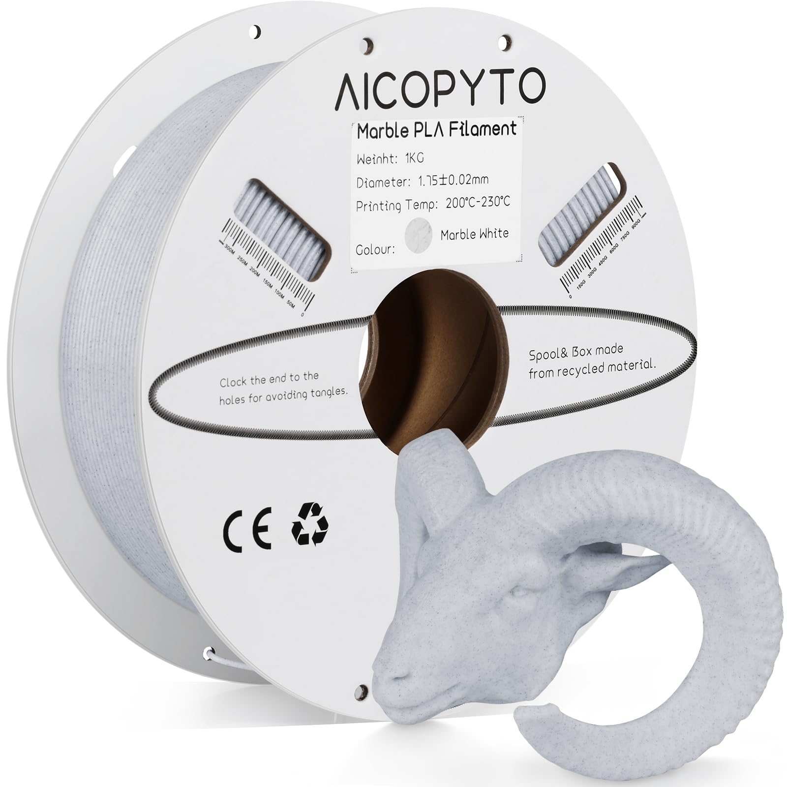 Amazon.com: AICOPYTO Marble PLA Filament 1.75mm, Tougher and Stronger ...