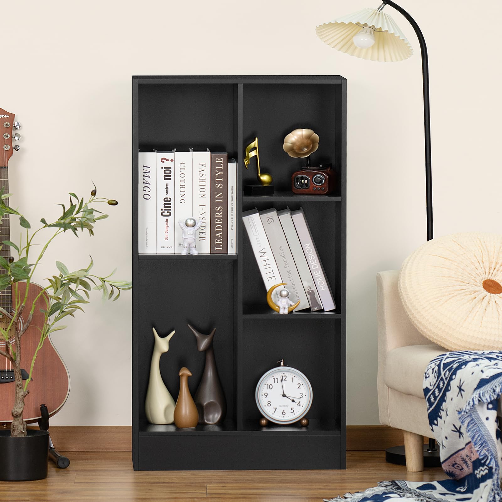 Snapklik.com : YAHARBO 5 Cube Black Bookshelf,Small Modern Horizontal ...