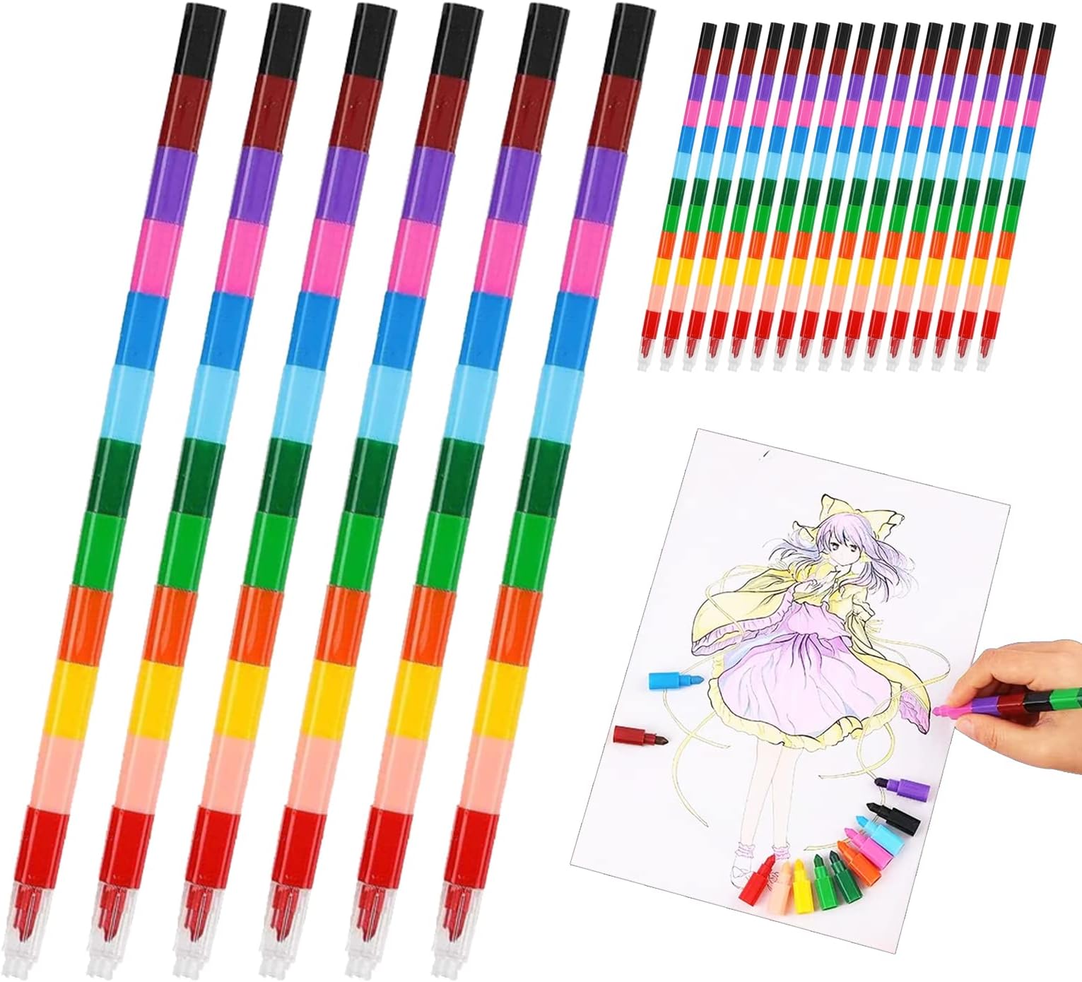 YIQXKOUY 20 Pack 12 Colors Rainbow Stacking Crayons DIY Buildable ...