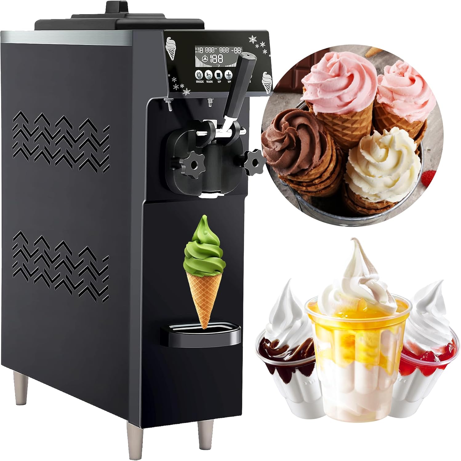 Amazon.com: Vaseni Soft Serve Ice Cream Maker Commercial, Countertop ...