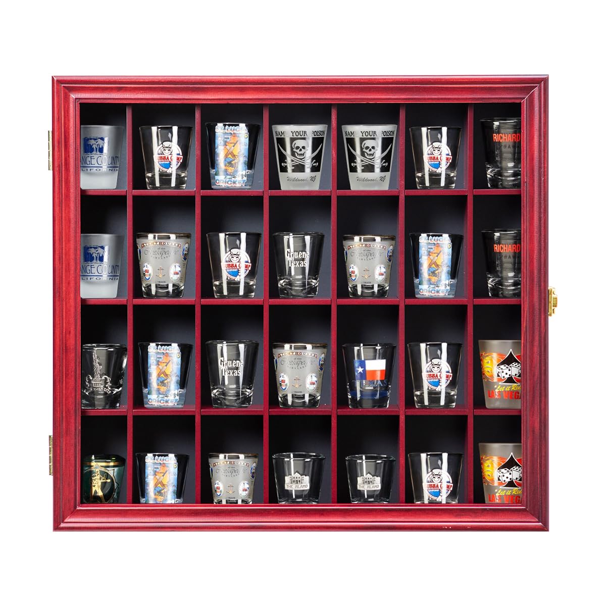 Shot Glass Display Case Large Wooden Cabinet Rack Holder Wall Mounted ...