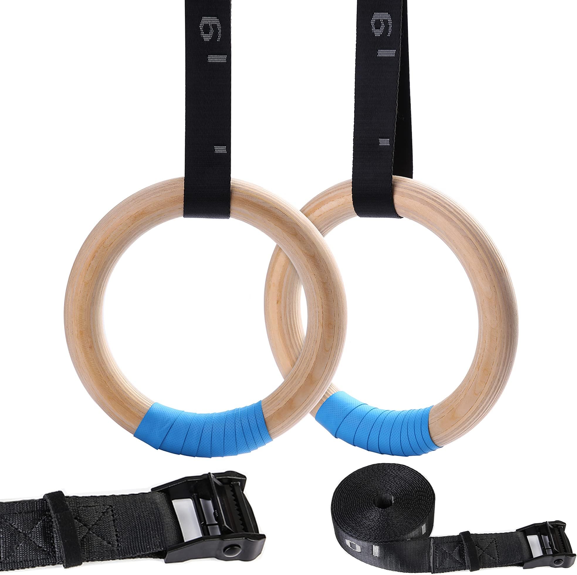 YOELVN Wood Gymnastic Rings with Adjustable Number Suspension Trainer ...