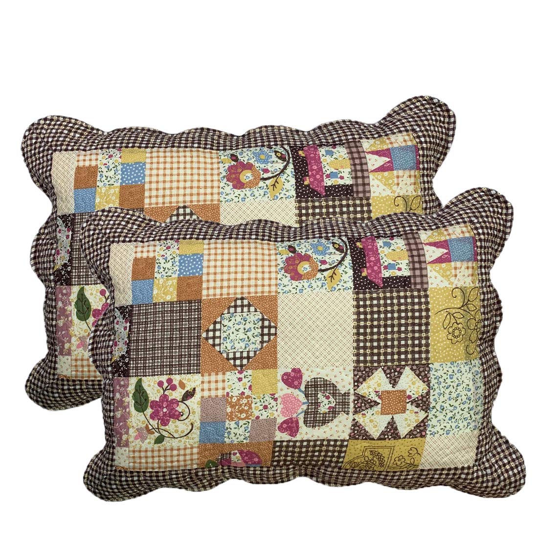 Amazon.com: vctops 2-Piece Boho Cotton Quilted Bed Pillow Shams Floral Printed Patchwork Pillow ...