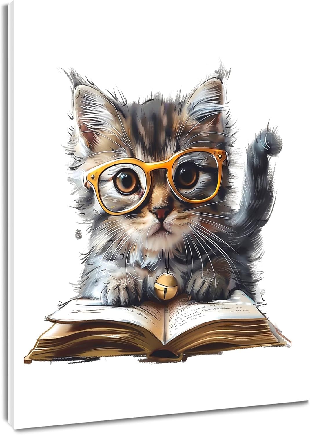 Amazon.com: HVEST Cute Cat Wall Art Funny Cat Reading Book Modern ...