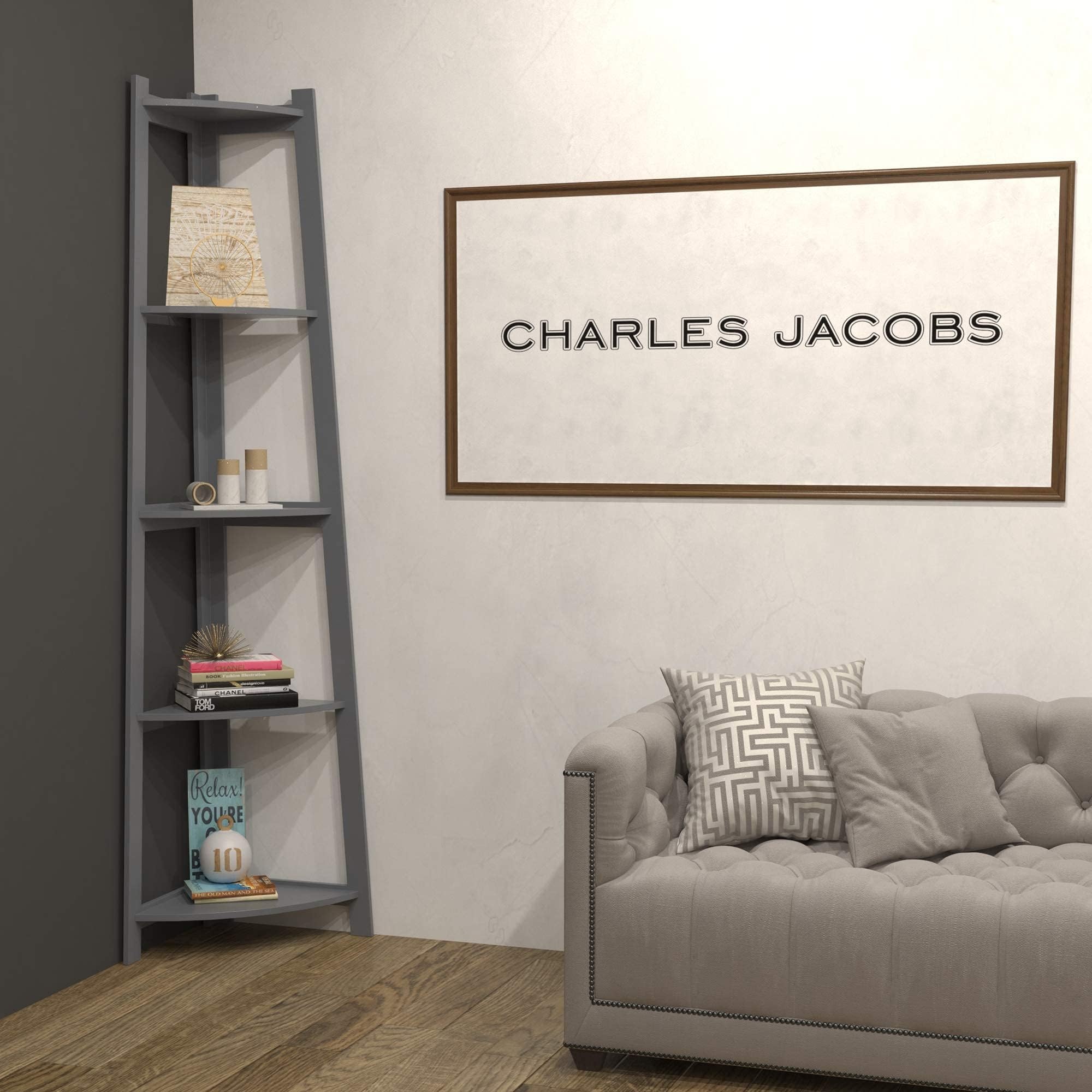Charles Jacobs 5 Tier Corner Ladder Shelving Unit - Grey : Amazon.co.uk ...