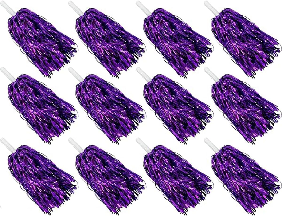 12PCS Cheerleading Pom Poms Metallic Foil Cheer Pom Poms with Baton ...