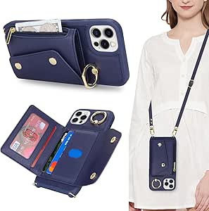 Amazon.com: Lipvina for iPhone 12 Pro Case with Card Holder and Strap - Zipper Pocket,Crossbody ...