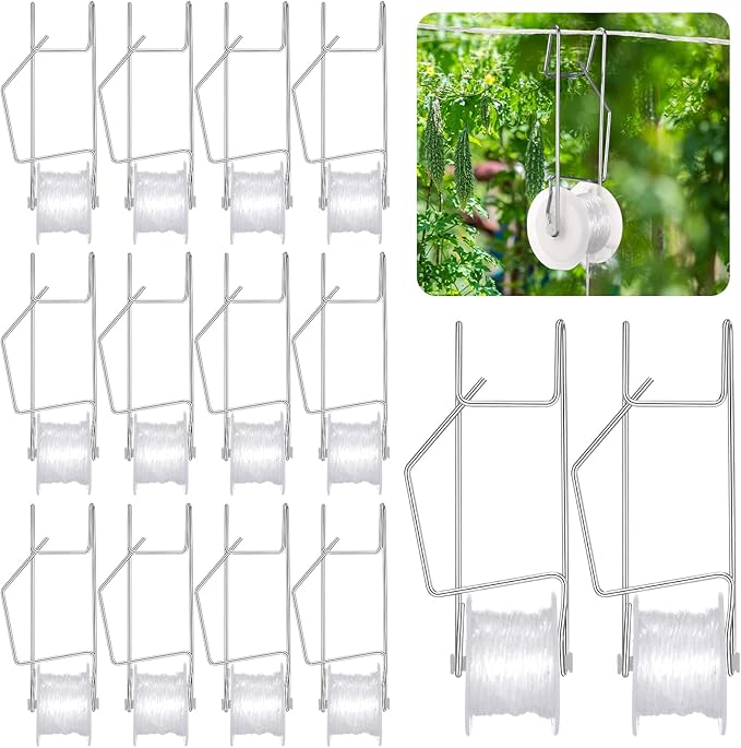 Amazon.com : 100 Pcs Tomato Rollerhook Trellis with 49.2ft Twine Tomato Support Hooks for ...