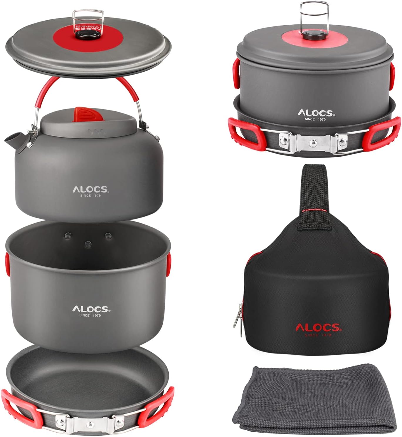 Alocs Camping Cookware, Portable Camping Pots and Pans Set with Camping ...