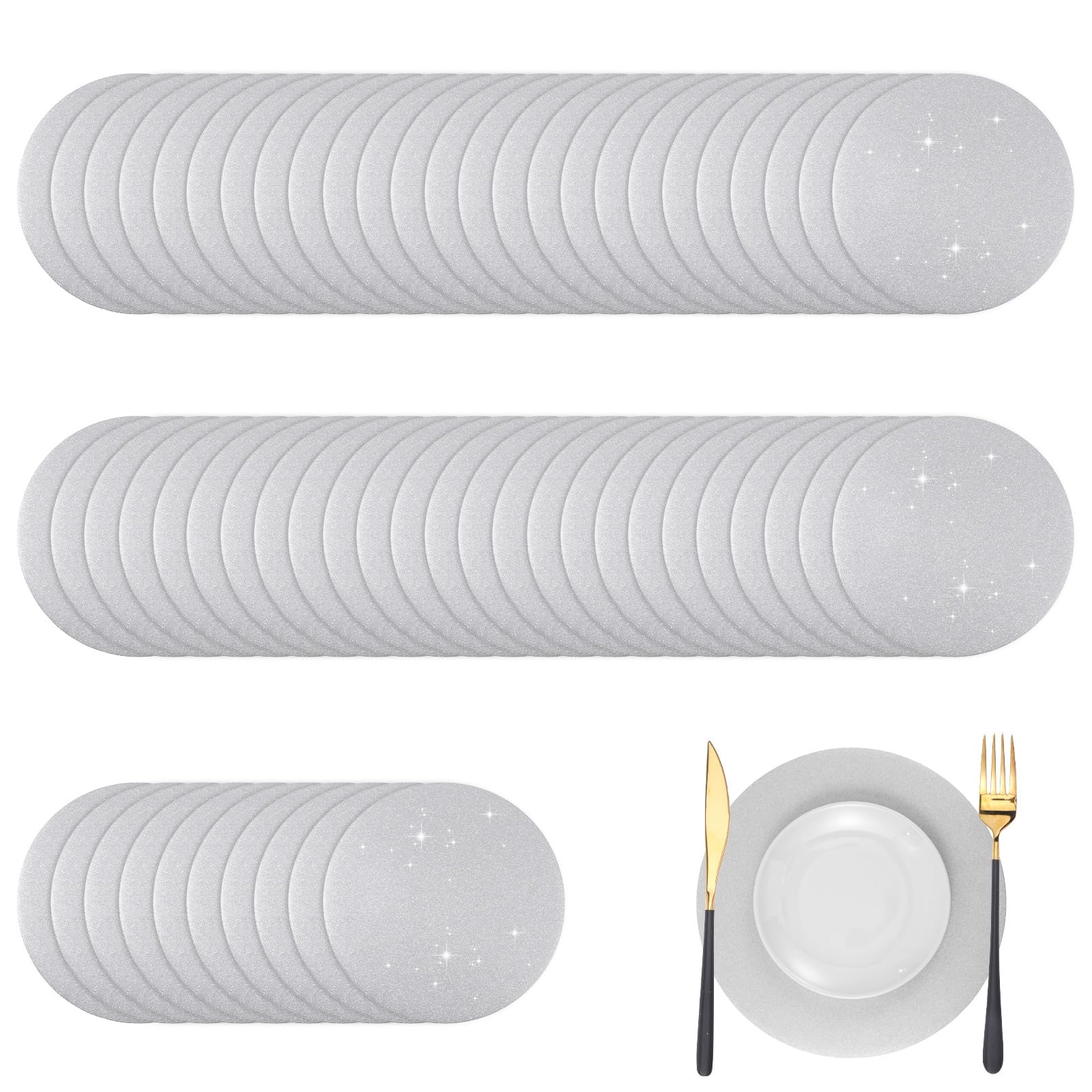 Amazon.com: 60Pcs Silver Glitter Paper Place Mats, 13'' Round ...