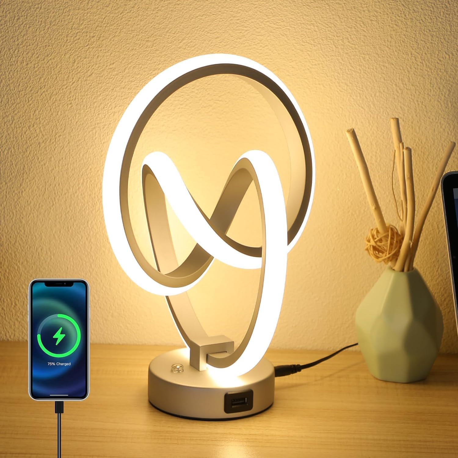 Lightess Modern Spiral RGB Table Lamp, Touch Dimmable LED Nightstand ...