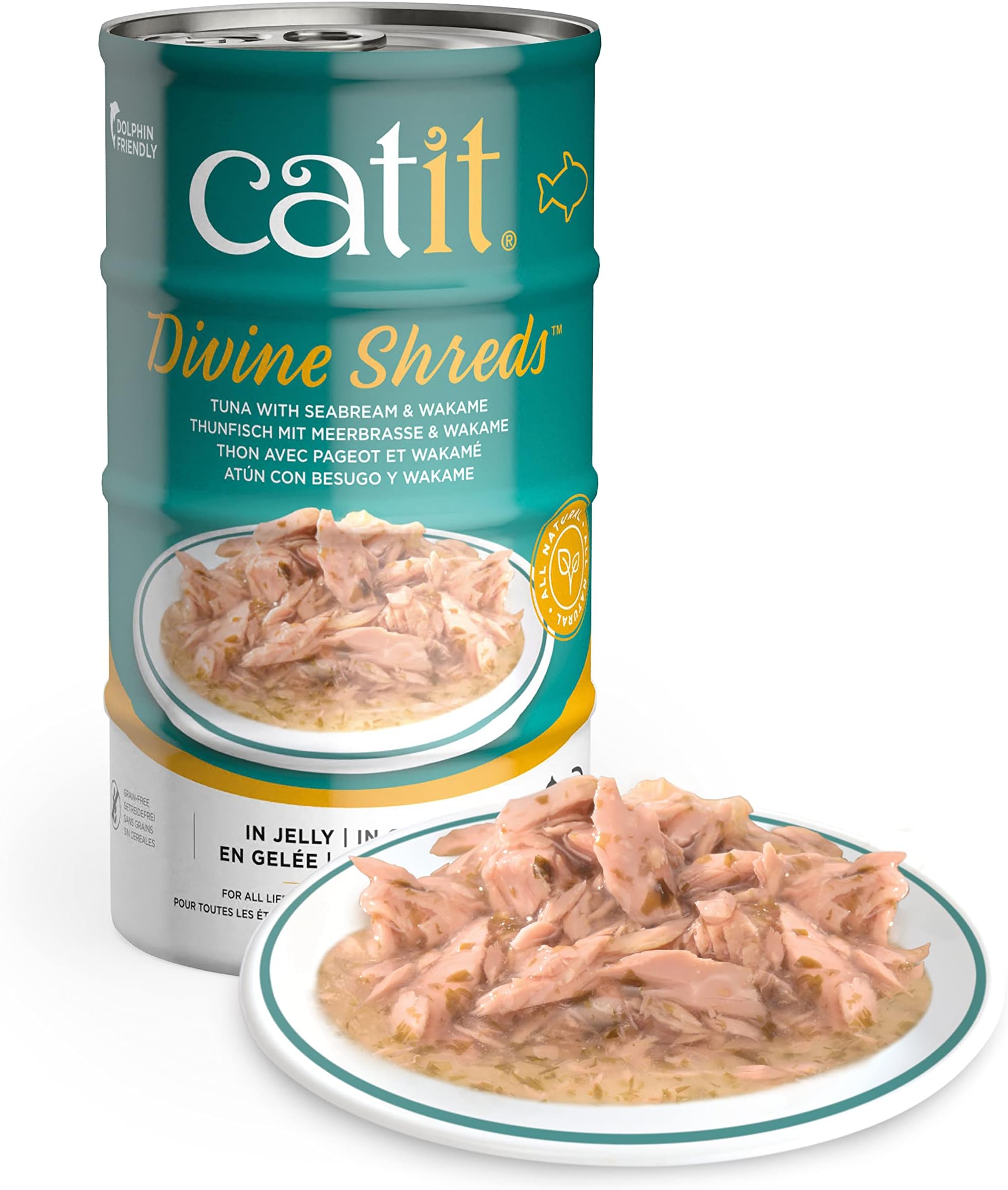 Catit Divine Shreds, Tuna with Seabream & Wakame in Jelly, Pack of 8 ...
