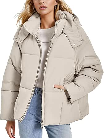 Flygo Womens Hoodies Puffer Jacket Zip Up Quilted Hooded Bubble Padded Down Winter Coats Long ...