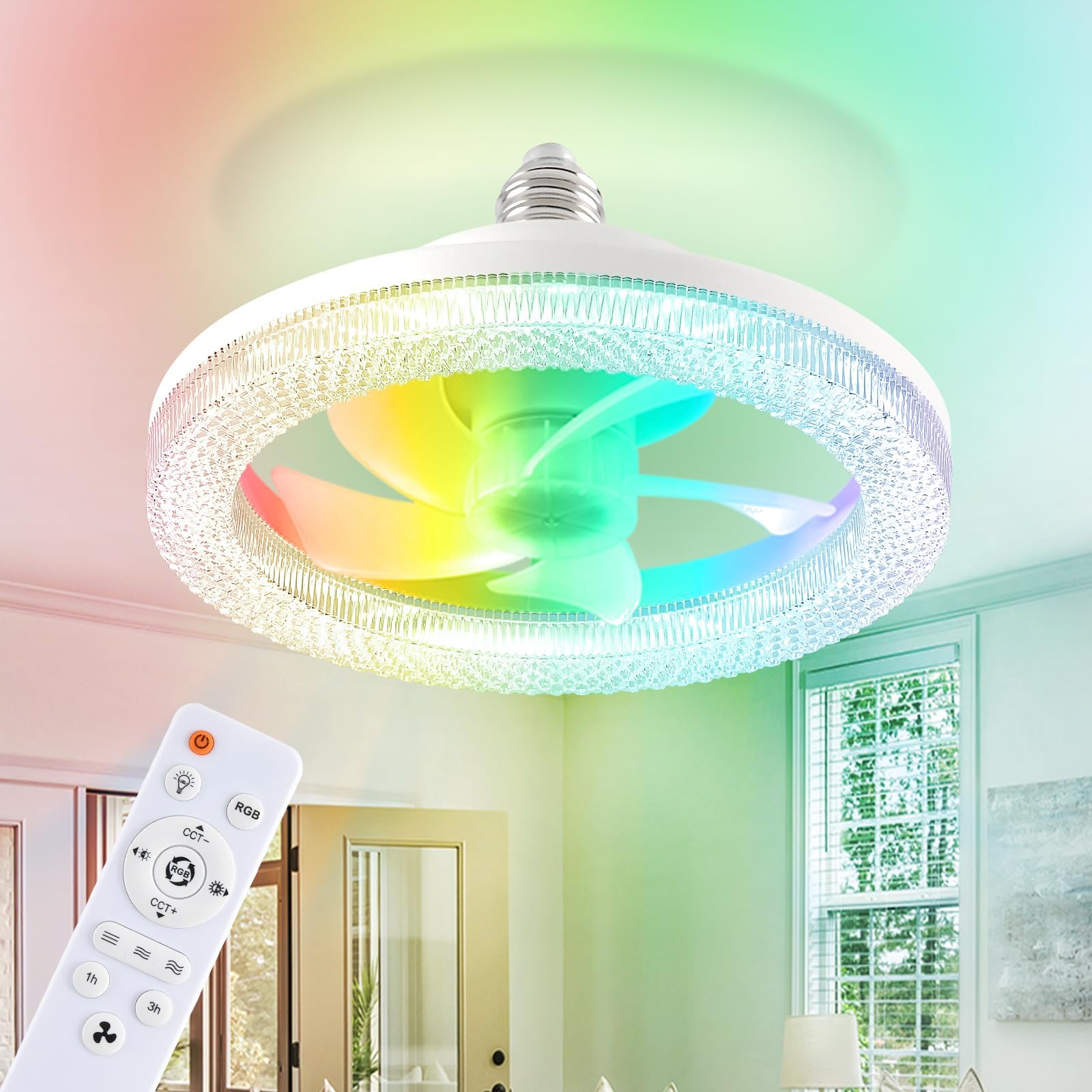 Socket Fan Light with Remote, Flush Mount Socket Fan Light Dimmable ...