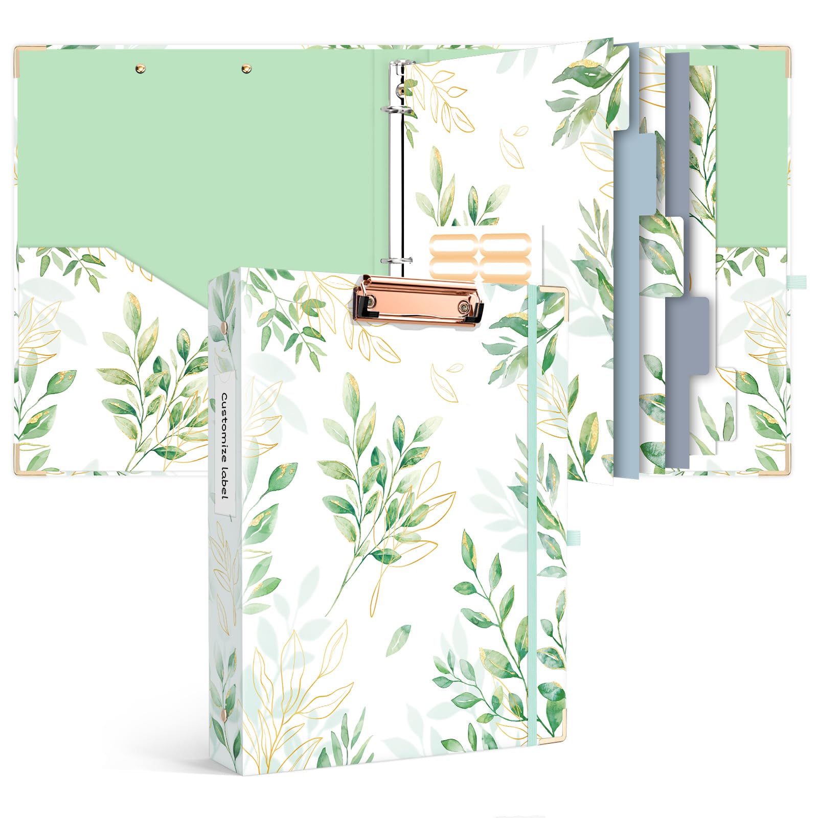 Amazon.com : Ospelelf Binder 3 Ring 1 Inch, Green Floral Round Ring ...