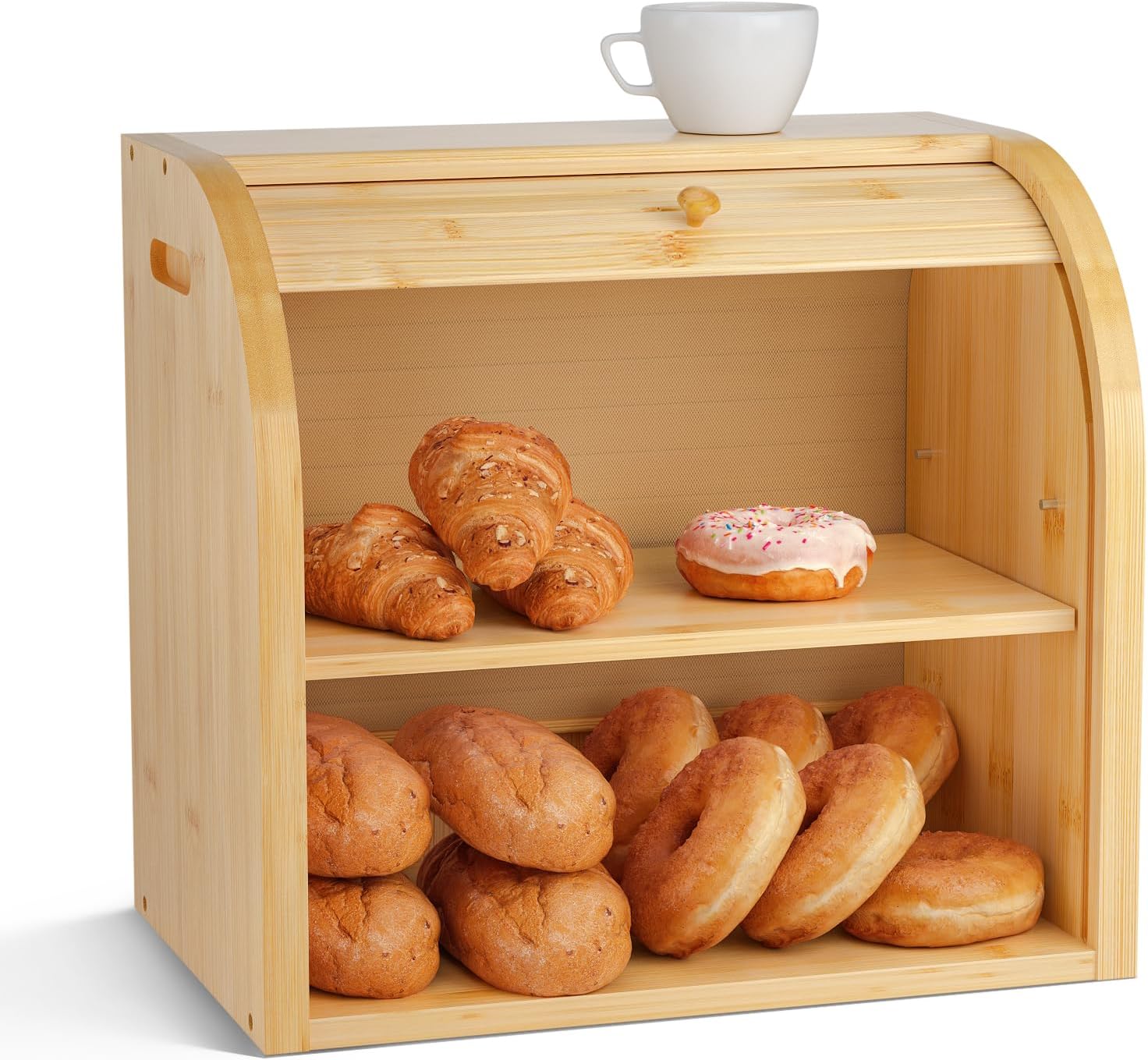 Amazon.com: LEYSRIS 2-Layer Bamboo Bread Bin, Large Capacity Bread ...