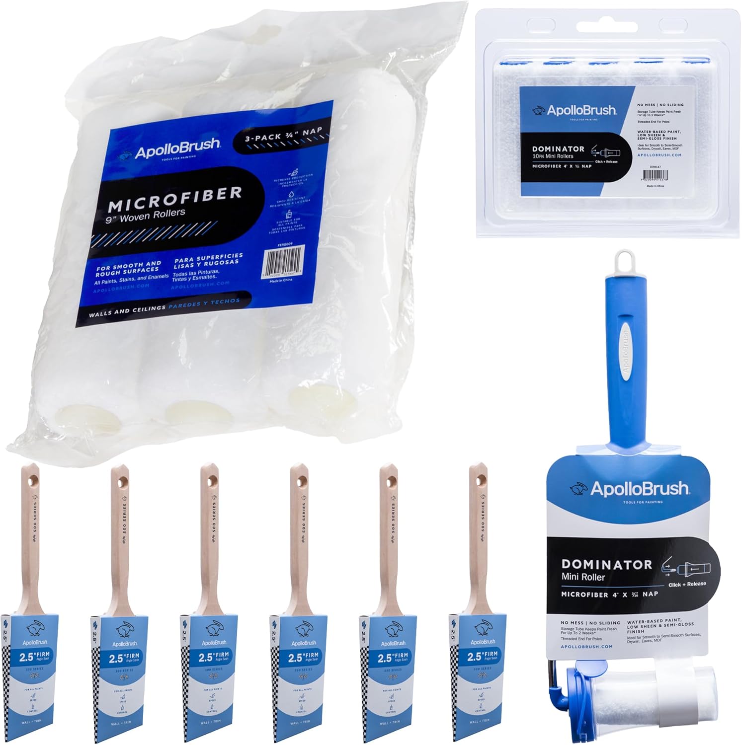 Apollo Brush Ultimate Microfiber Kit: Microfiber Rollers, Poly Blend 2. ...