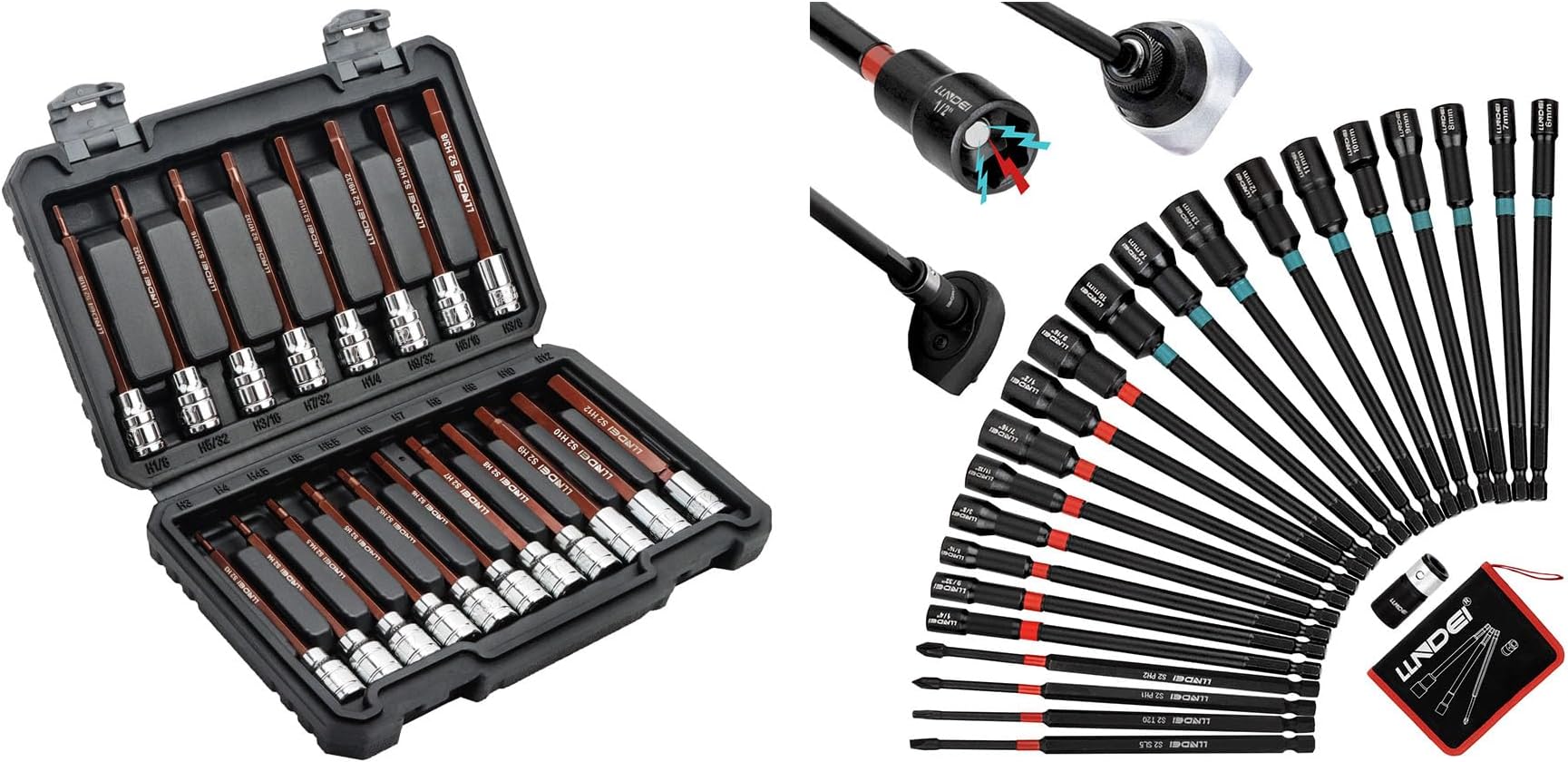 LLNDEI 19PCS Extra Long Allen Hex Bit Socket Set&23PCS Magnetic Nut ...