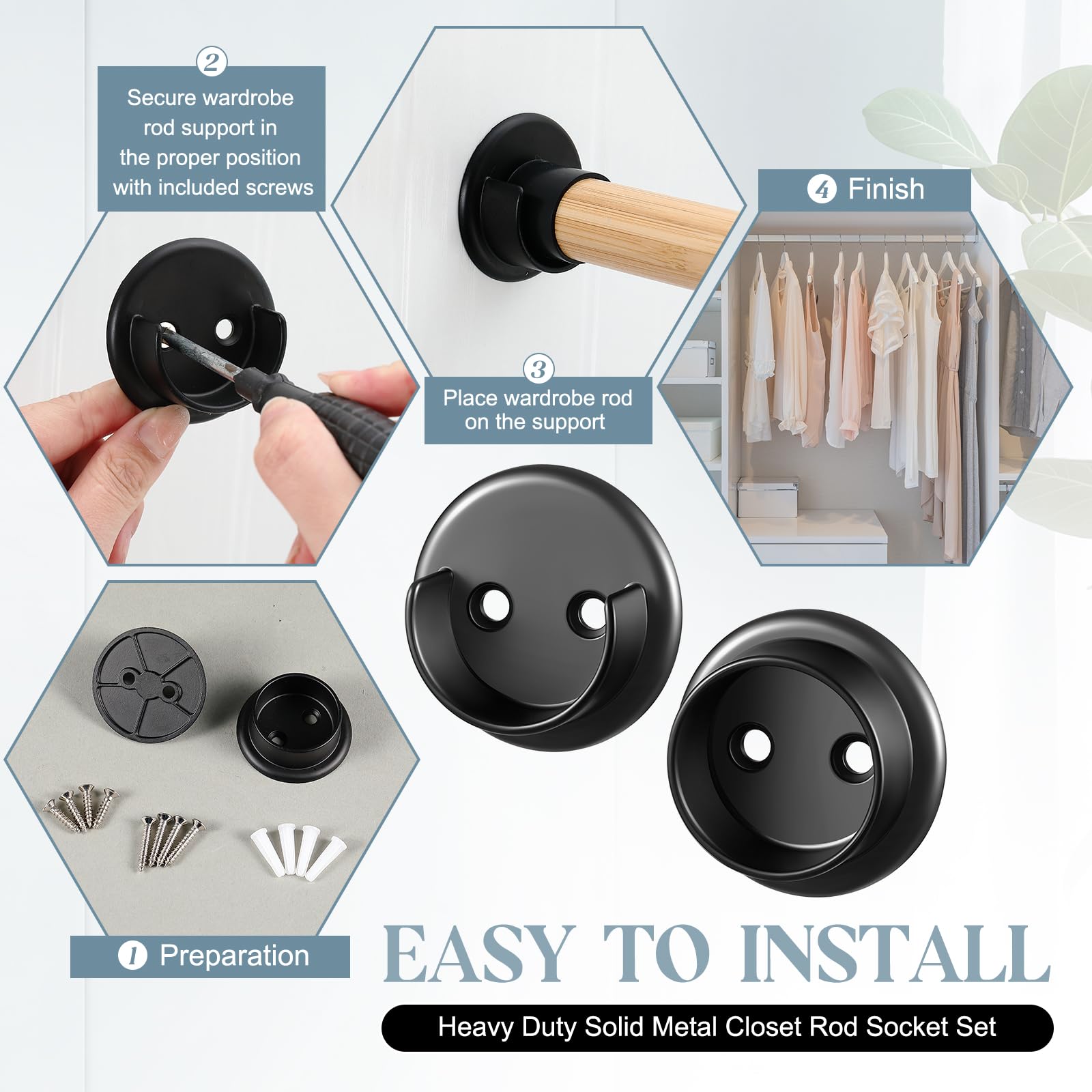 Snapklik.com : Yaocom 4 Pairs Matte Black Metal Closet Rod Bracket Set Heavy Duty Shower Curtain ...