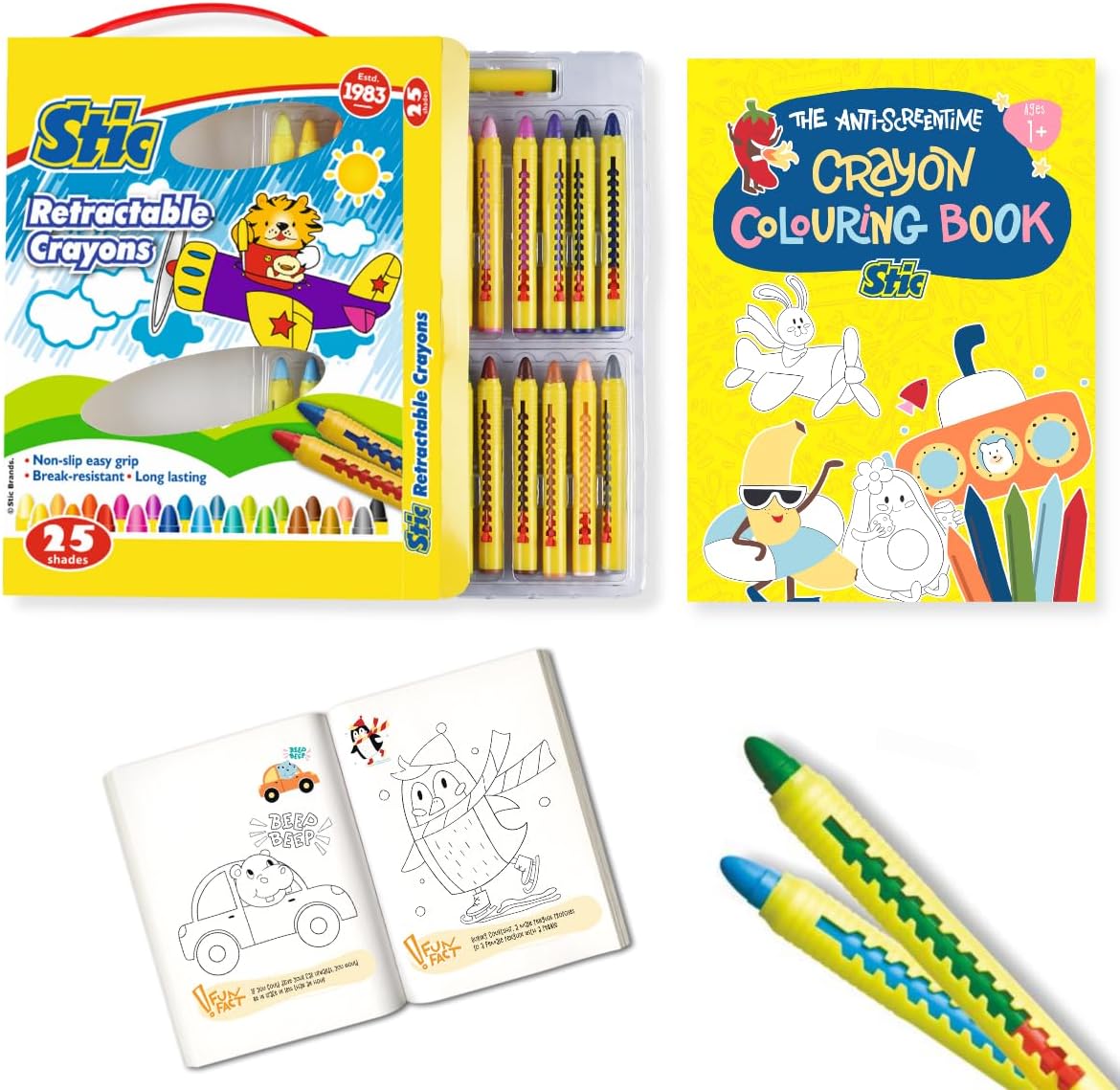 Stic 25 Retractable Crayons Colouring Book Toddler Grip Control ...