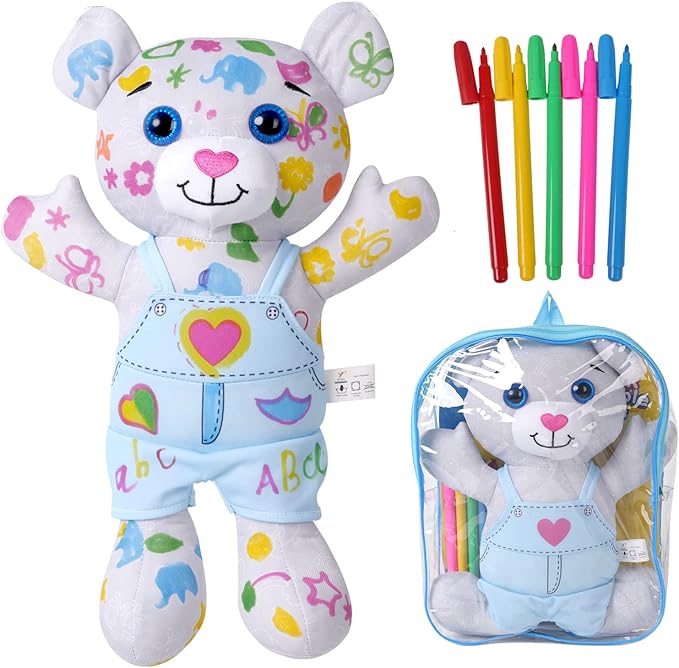 DRAWMYTOY Coloring Plush Toy with 5 Washable Markers for Little Girls ...