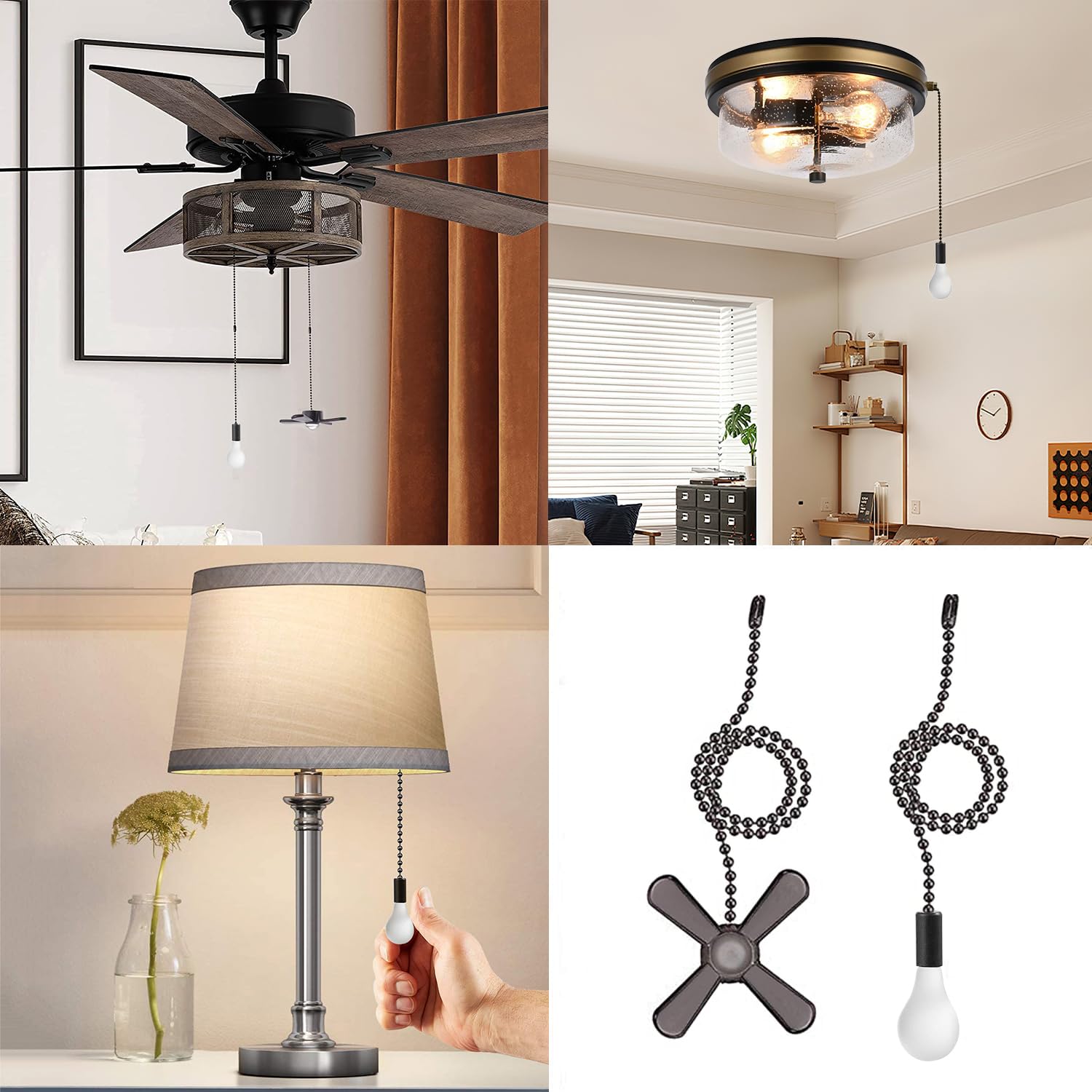 Light Bulb Pull Chains Fan 6PCS Ceiling Fan Pull Chain Beaded Ball