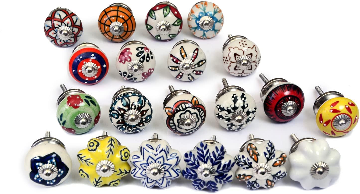 Ajuny Vintage Set di 12 Pomelli per Porte in Ceramica Multicolore per ...